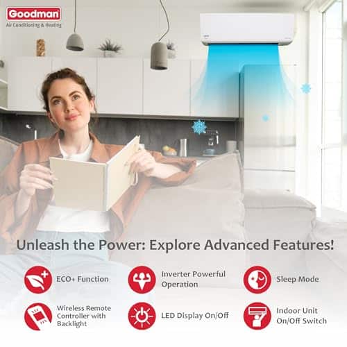 Goodman 12,000 BTU 18 SEER2 Ductless Mini Split Inverter Heat Pump ...