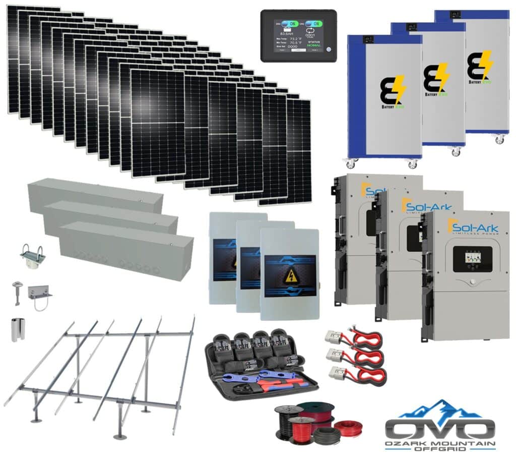 40KW Complete Offgrid Solar Kit + 3x 15K Sol-Ark Inverter + 3x 30KW ...